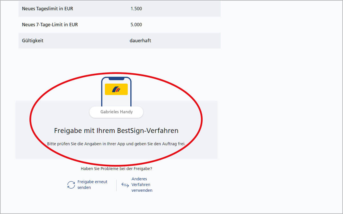 Debitkarte / SparCard Verfügungsrahmen ändern | Postbank
